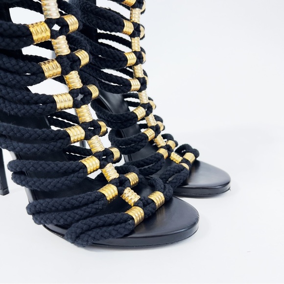 Balmain | Shoes | Balmain Hm Black And Gold Strappy Stiletto Heels Eur ...